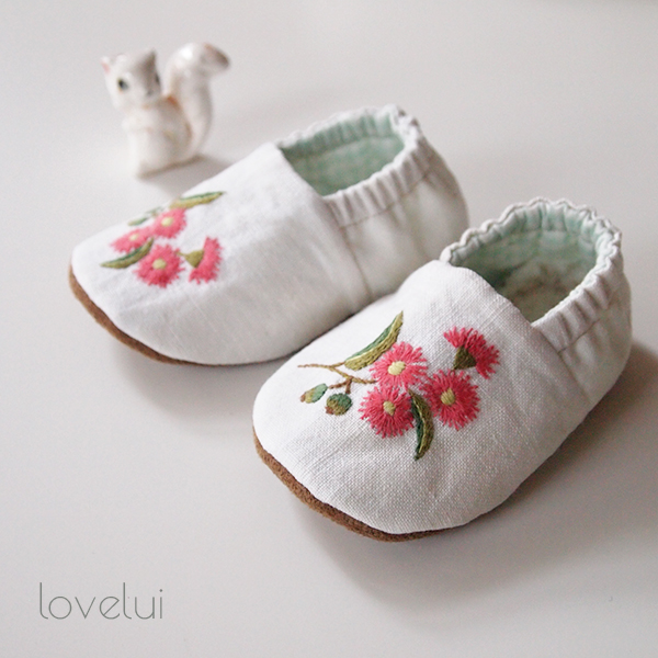 Embroidered Linen Baby Booties