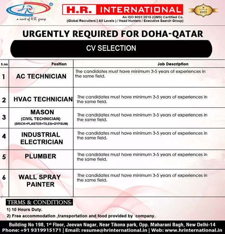 Urgently CV Selection for Doha Qatar