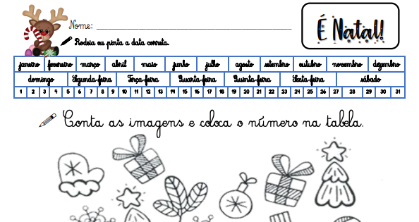 Ficha de contagens e sequências 1º ano - Natal | janelas