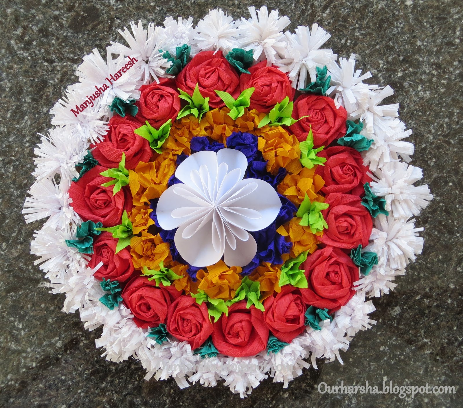 ::My Hobbies::: അത്തപ്പൂക്കളം Athappookkalam with paper flowers ഓണപ്പൂക്കളം
