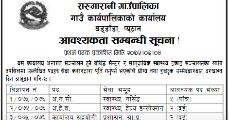Jobs at Sarumarani Gaupalika, Pyuthan, Government of Nepal