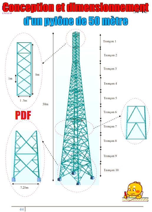 Conception et dimensionnement d'un pylône de 50 mètre