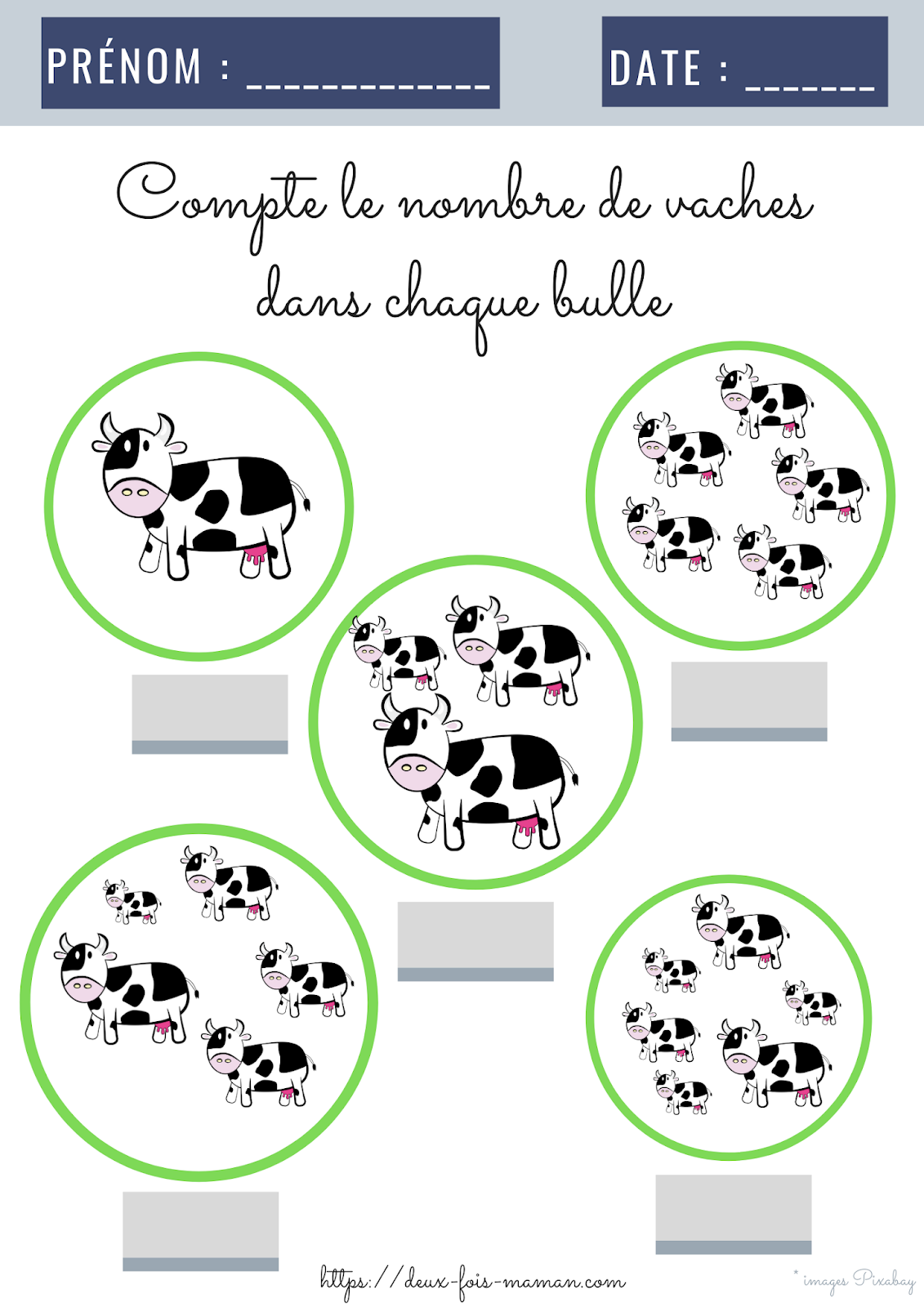 Fiches de maternelle : Compter avec des exercices simples à imprimer