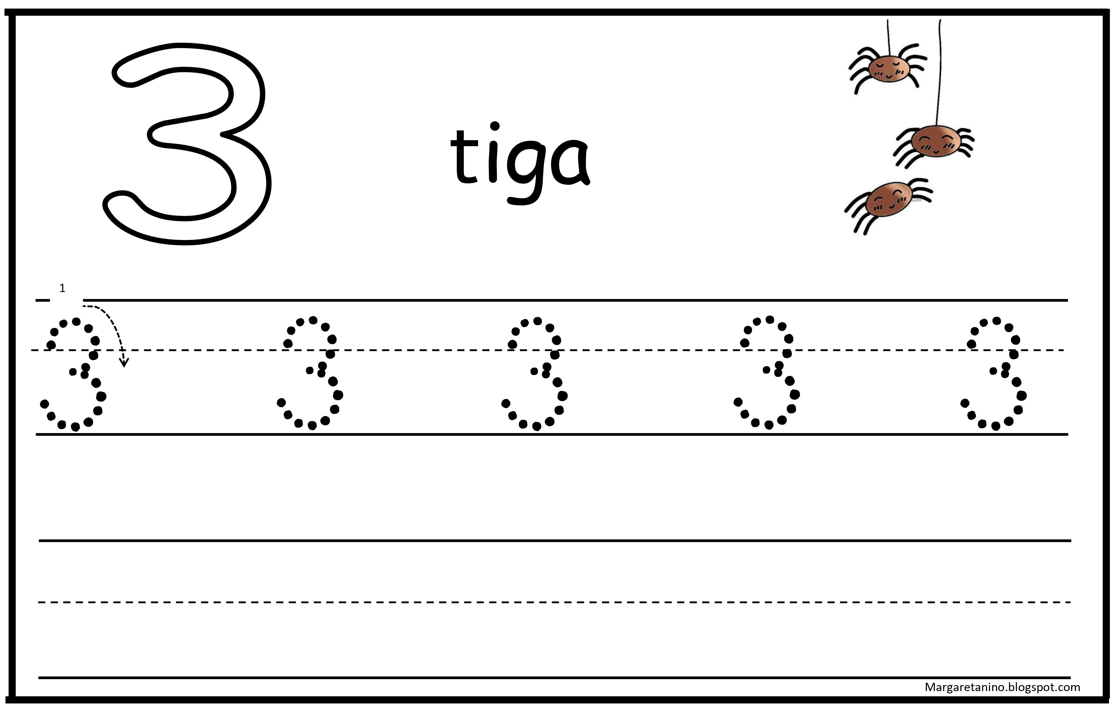 Free Printable - Angka 1-5 serta pengulangan untuk PGB