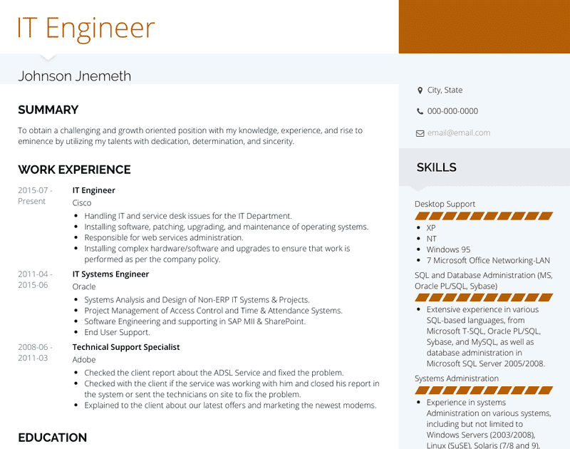 Resume Of It Engineer - Collage Template