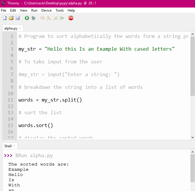 Python Program to Sort Words in Alphabetic Order. - b2apython Python Program to Sort Words in Alphabetic Order. - b2apython