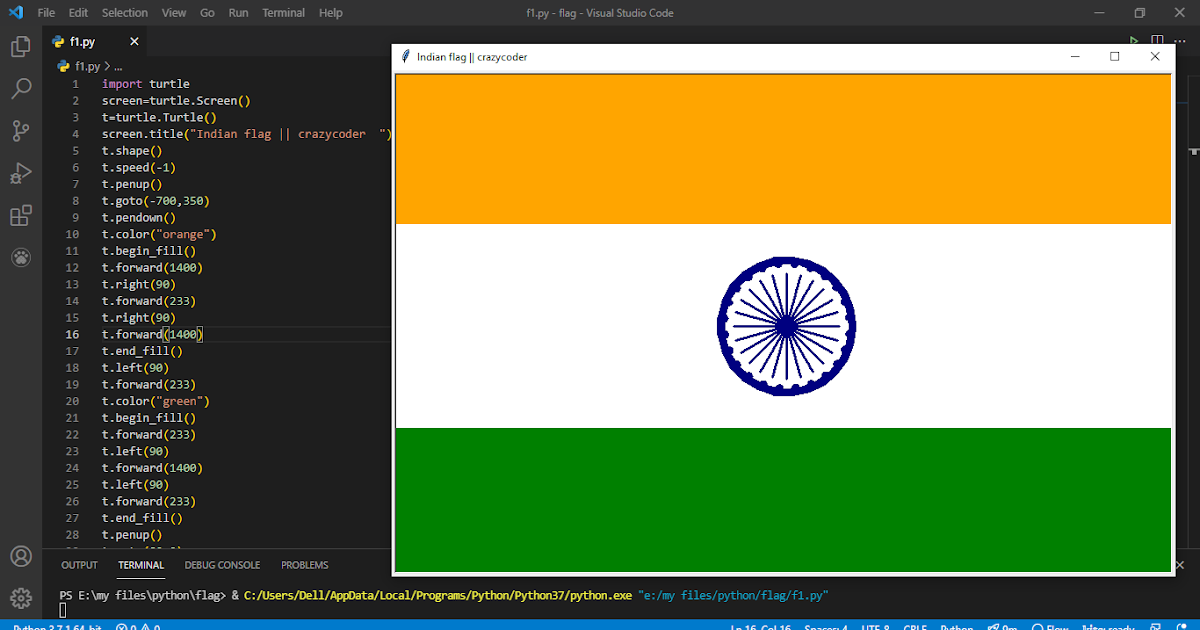 Indian Flag using Python Turtle || Crazycoder