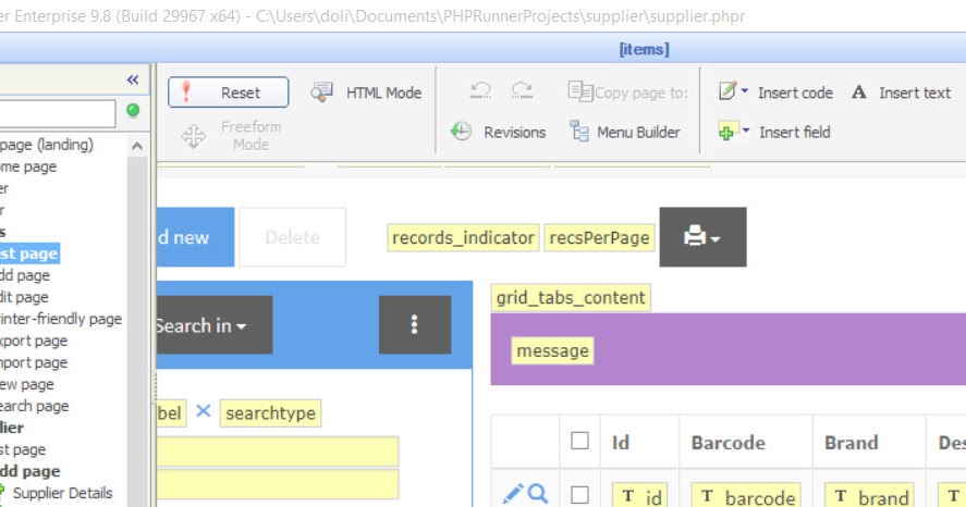 phprunner custom page view