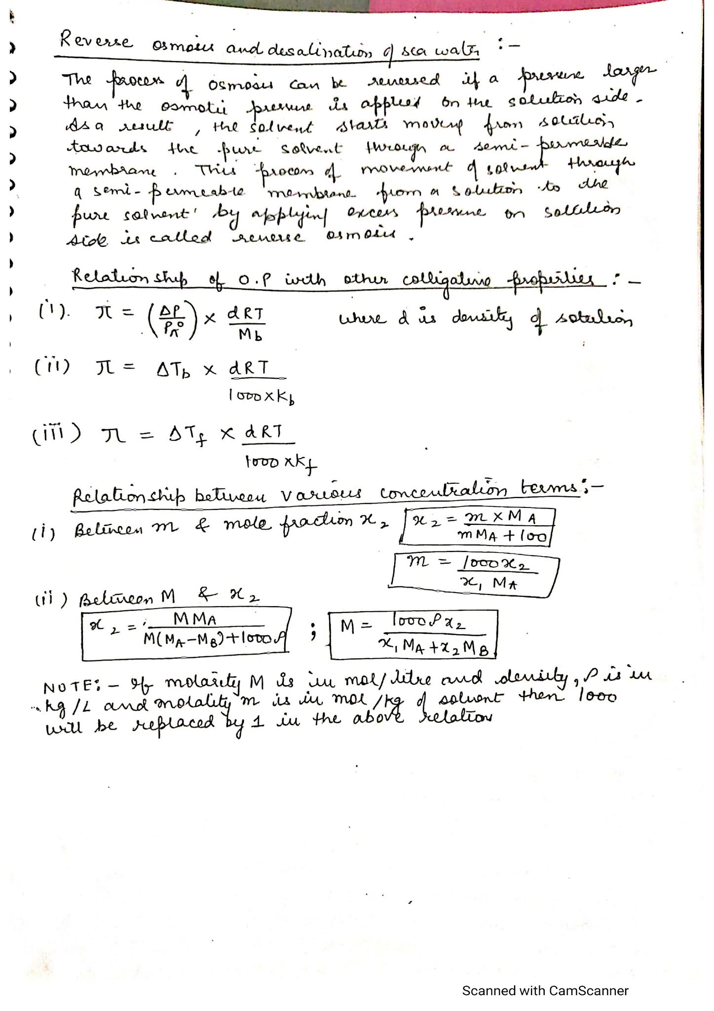 Chapter 2- Solutions Class 12 Handwritten Notes PDF download