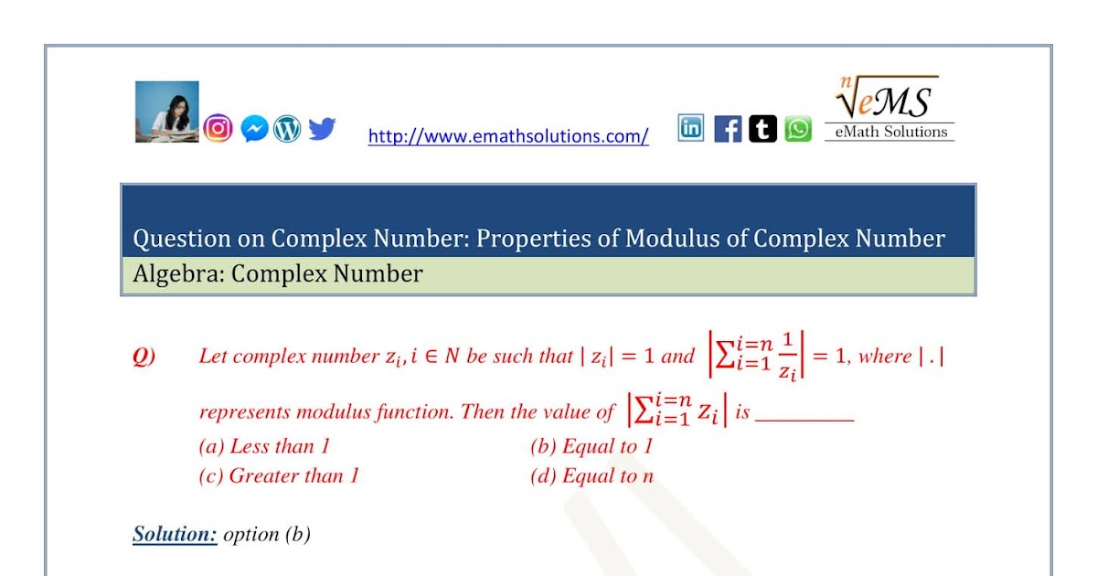 Complex Numbers (Algebra): Question on Properties of Modulus of Complex ...