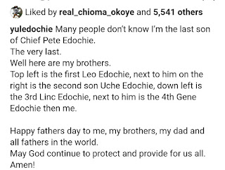 Sharing the pictures, Pete Edochie's last born, actor Yul Edochie wrote: