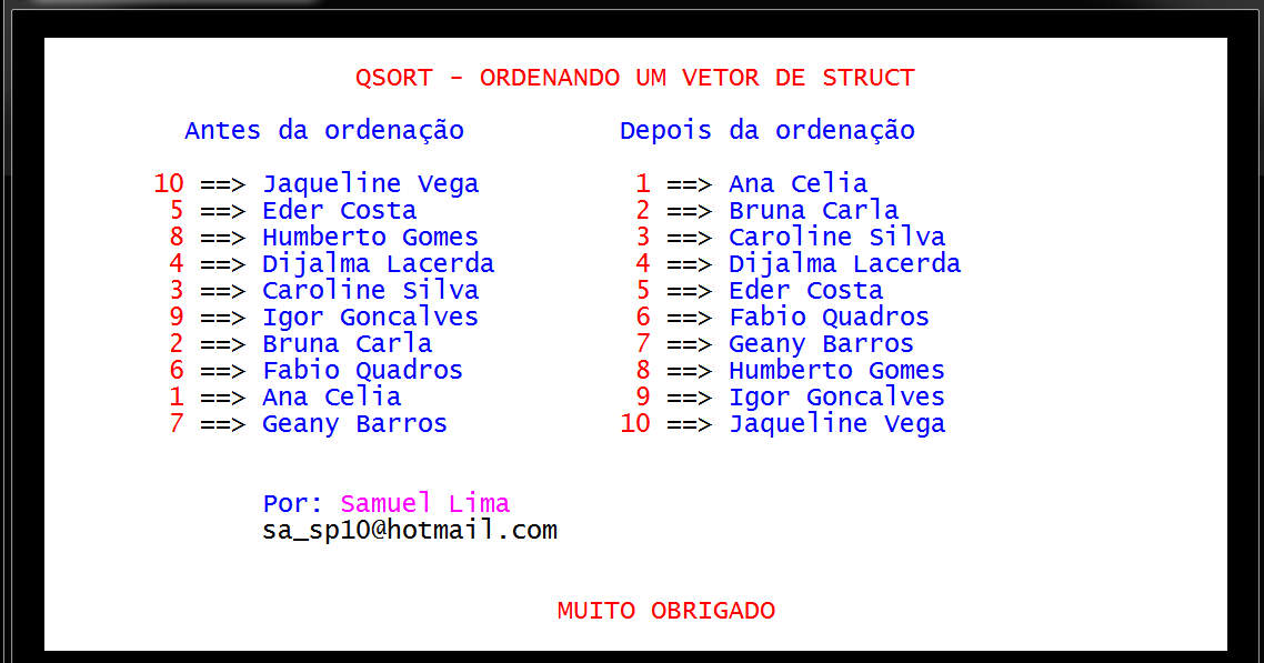Samuel Lima - Programador C/C++ : Qsort - ordenando um vetor de struct