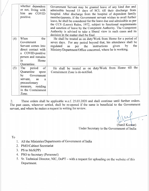 DoPT Order dated 07.06.2021 regarding treatment / regularization of ...