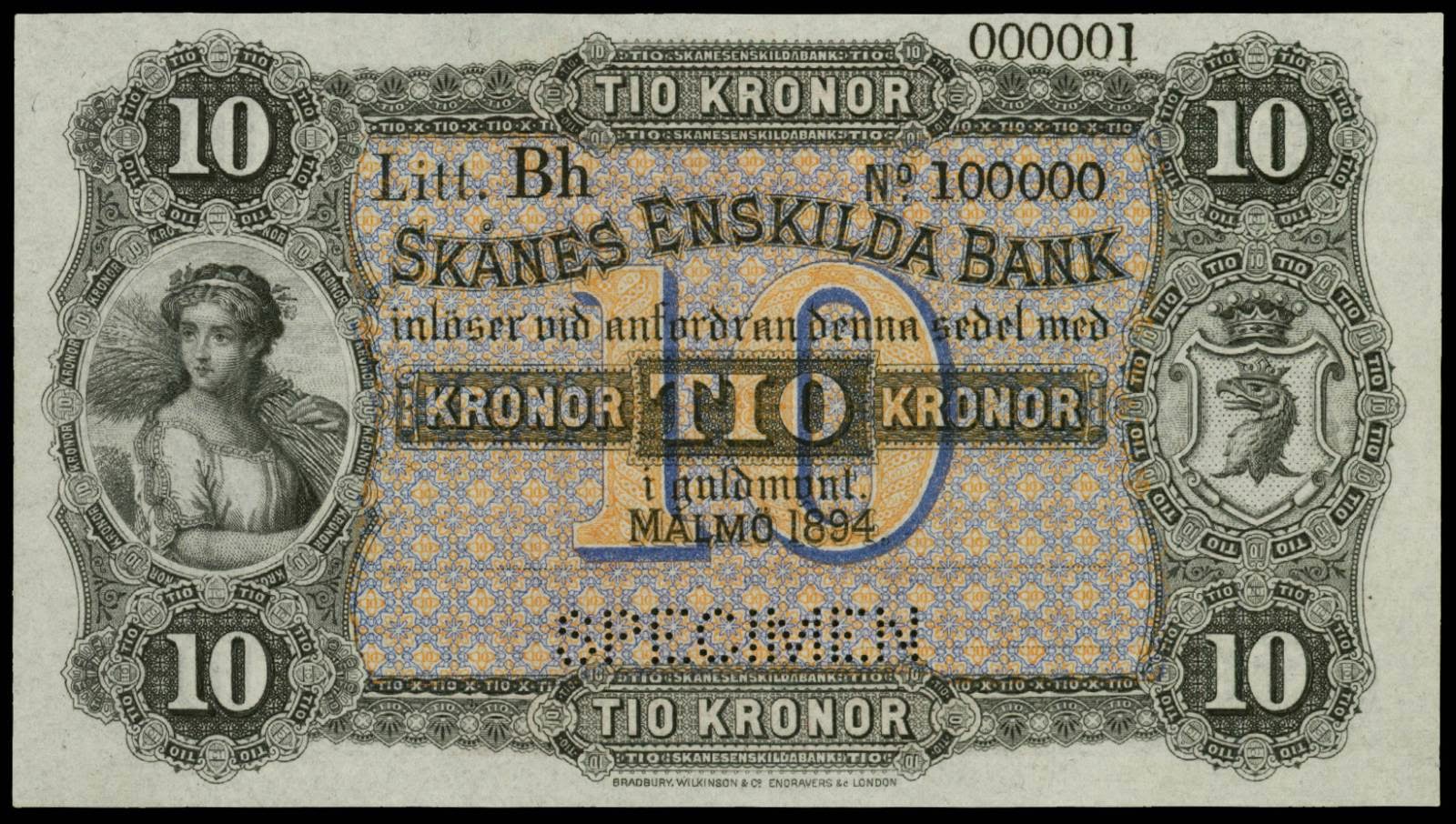 Sweden 10 Kronor 1894 Skanes Enskilda Bank|World Banknotes & Coins ...