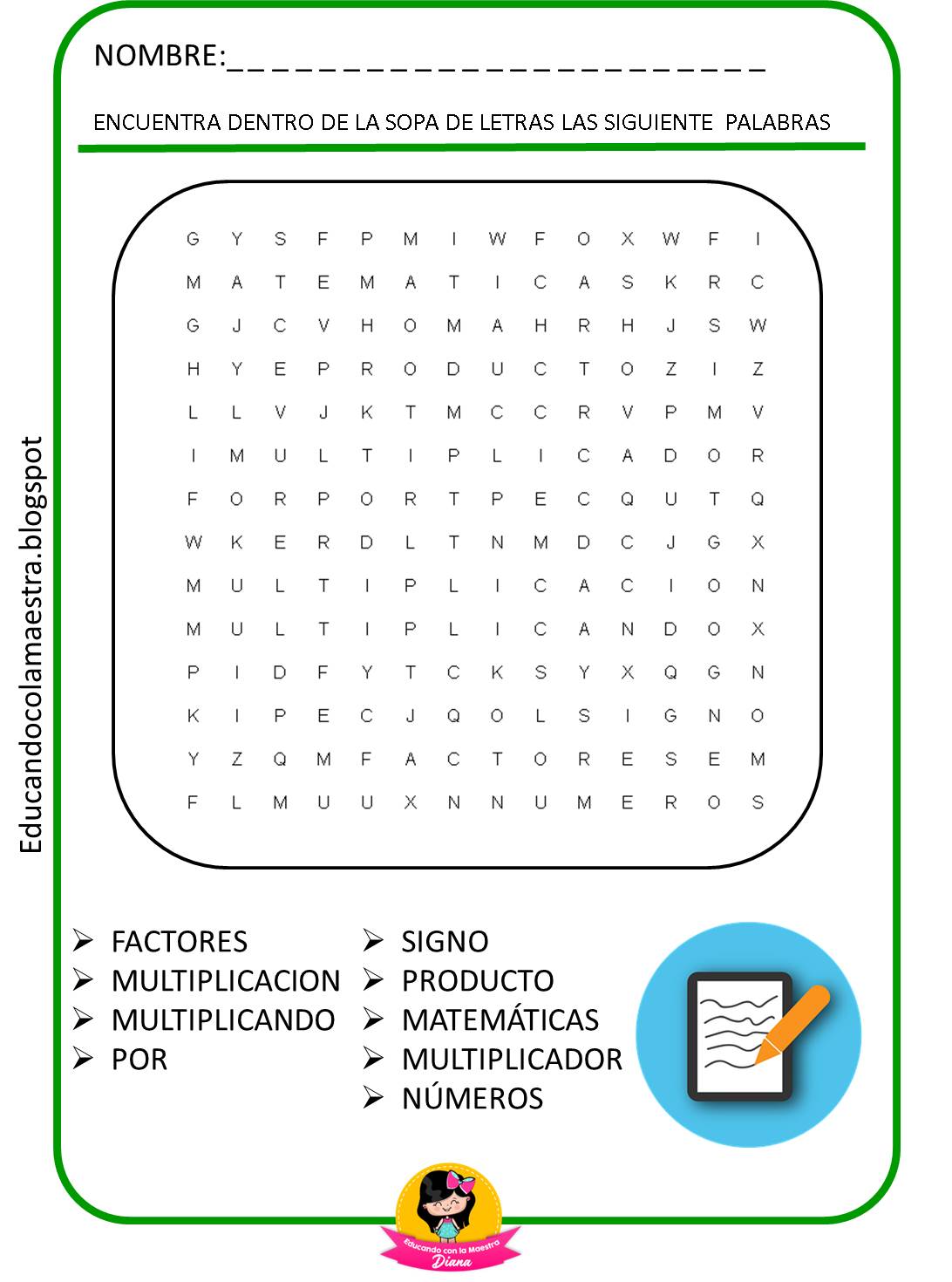 Educando con la Maestra: La Multiplicación/ Ejercicios Educando con la Maestra: La Multiplicación/ Ejercicios