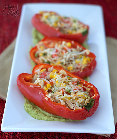 Chicken and Corn Stuffed Red Bell Peppers ~ Heat Oven to 350