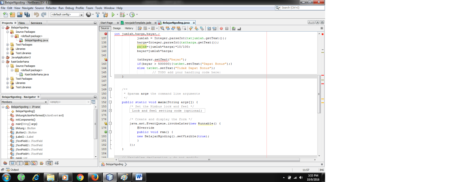 belajar ngoding menggunakan java netbeans ide 8.1: Oktober 2016
