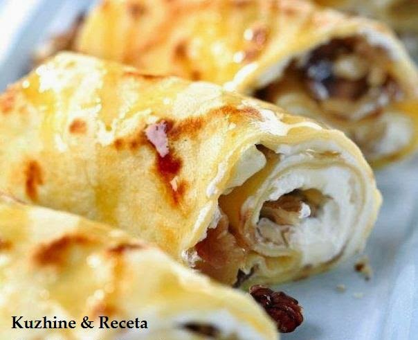 Kuzhine - Receta: Krepa te mbushura me krem djathi, mjalte dhe arra