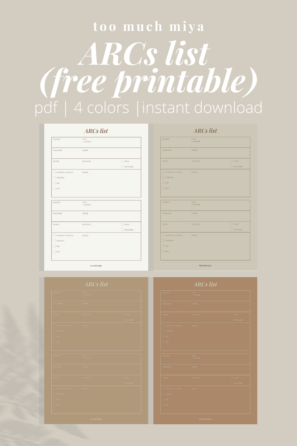 new post, new free printable: ARCs list! | too much miya