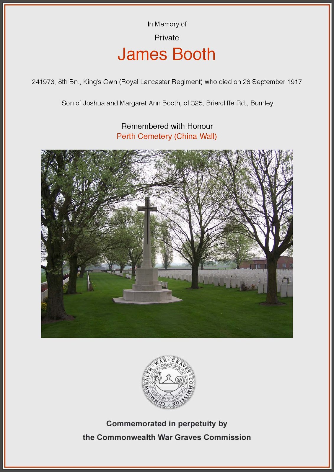 The Graveyard Detective: A Memorial to Pte James Booth