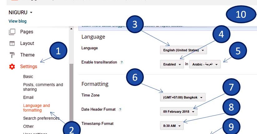 Mengatur Format Bahasa, Waktu Dan Lokasi Di Blogspot - Niguru Indonesia