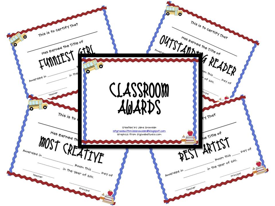 1st Grade with Miss Snowden: End of Year Classroom Awards
