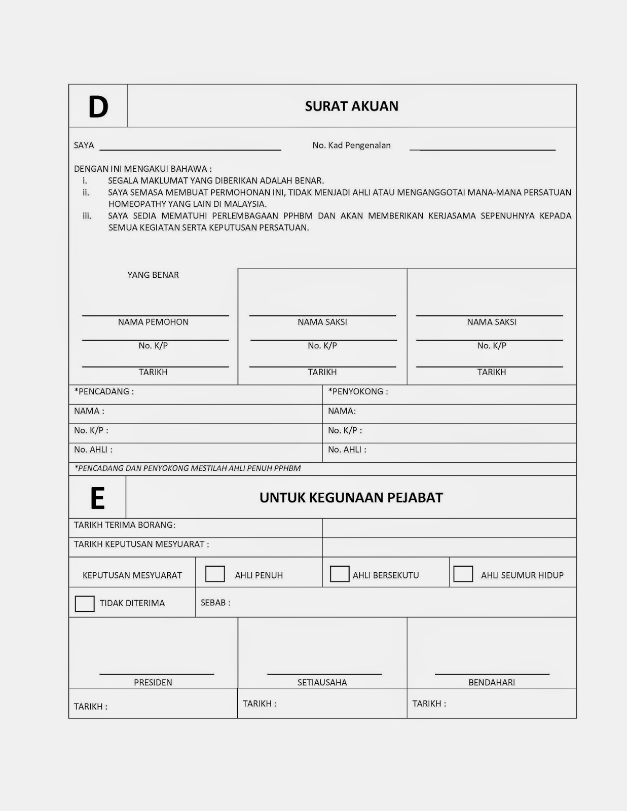 PERSATUAN PERUBATAN HOMEOPATHY BUMIPUTERA MALAYSIA (PPHBM): BORANG ...