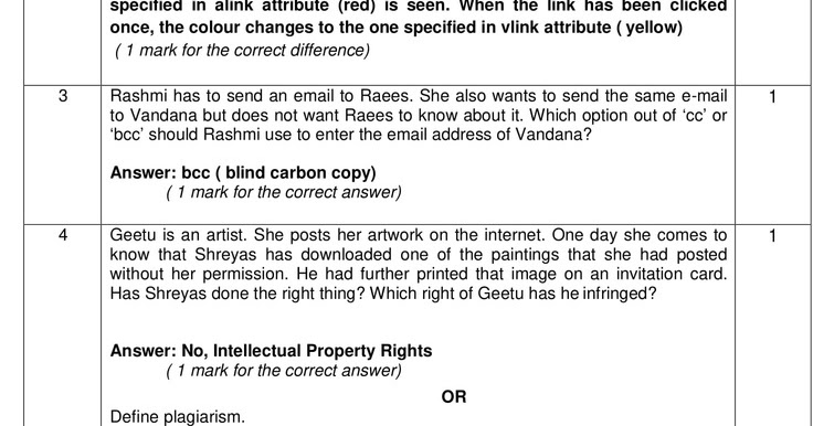 Solutions to CBSE Computer Applications Sample Paper 2020| Class 10th ...