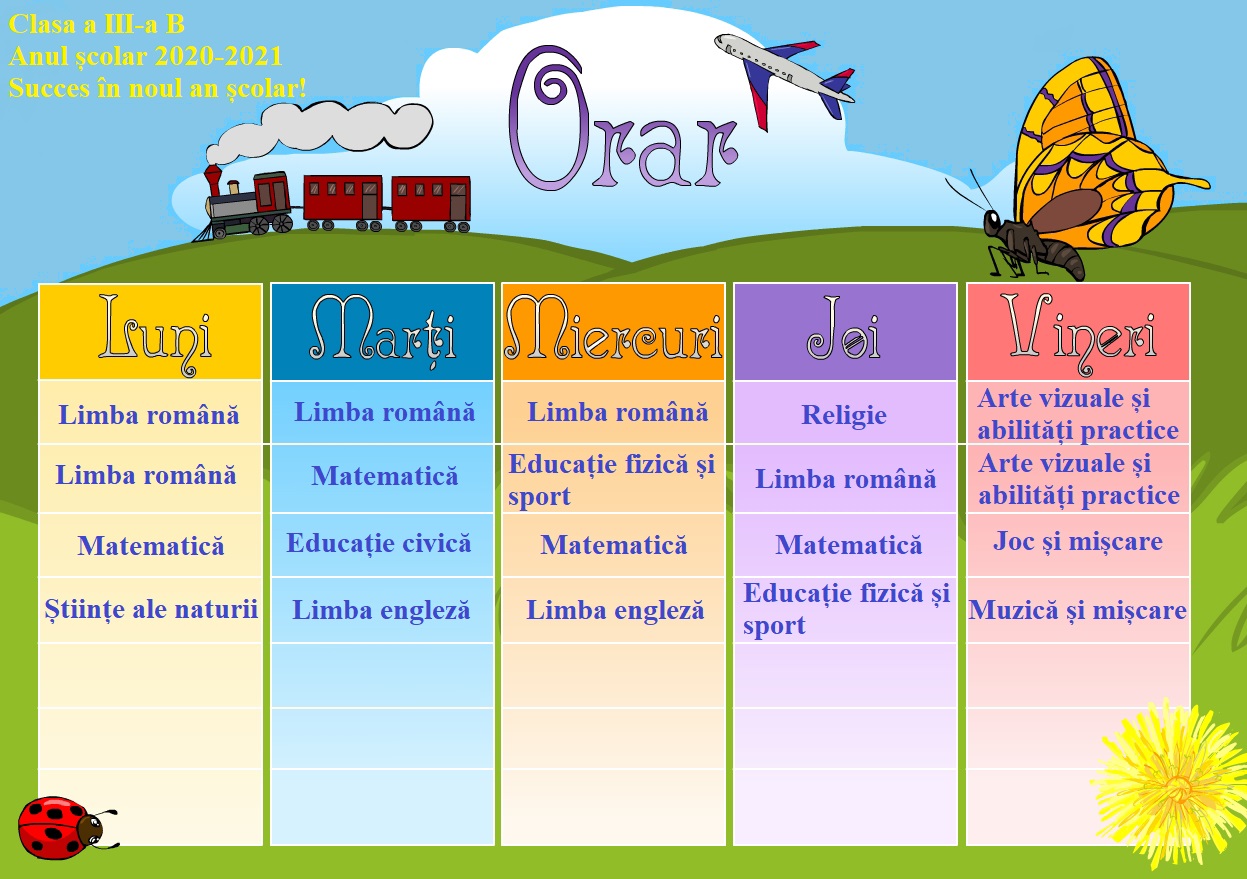 Clasa pregătitoare B: Orarul clasei