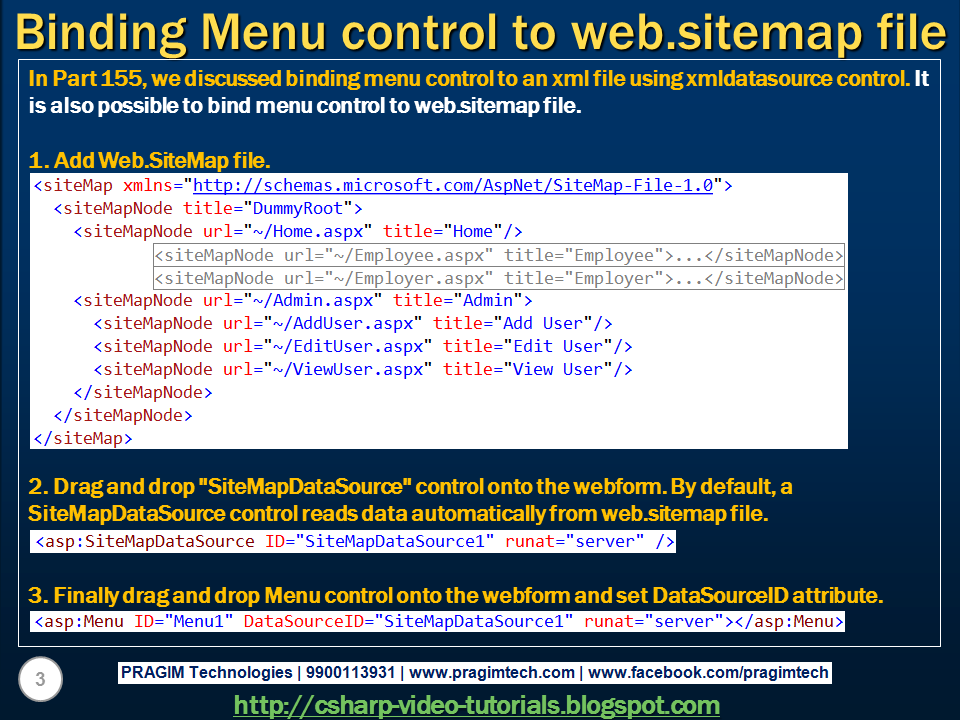 Sql Server Net And C Video Tutorial Binding Menu Control To Websitemap File Using