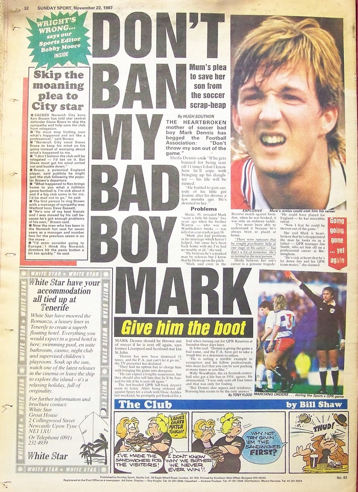 Sunday Sport newspaper 22nd November 1987