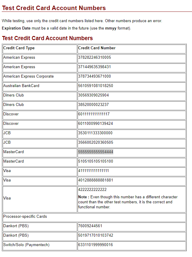 VISOAL by vhcardenas: Test Credit Card Account Numbers
