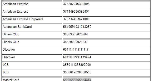 VISOAL by vhcardenas: Test Credit Card Account Numbers