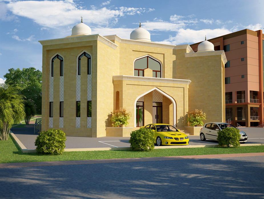 3D Front Elevation.com: Dimentia Muslim Mosque 3D Front Elevation Design