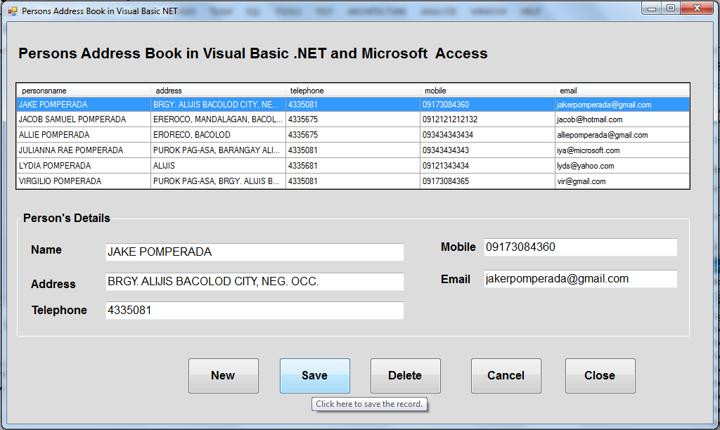 Free Programming Source Codes And Computer Programming Tutorials Persons Address Book In Visual