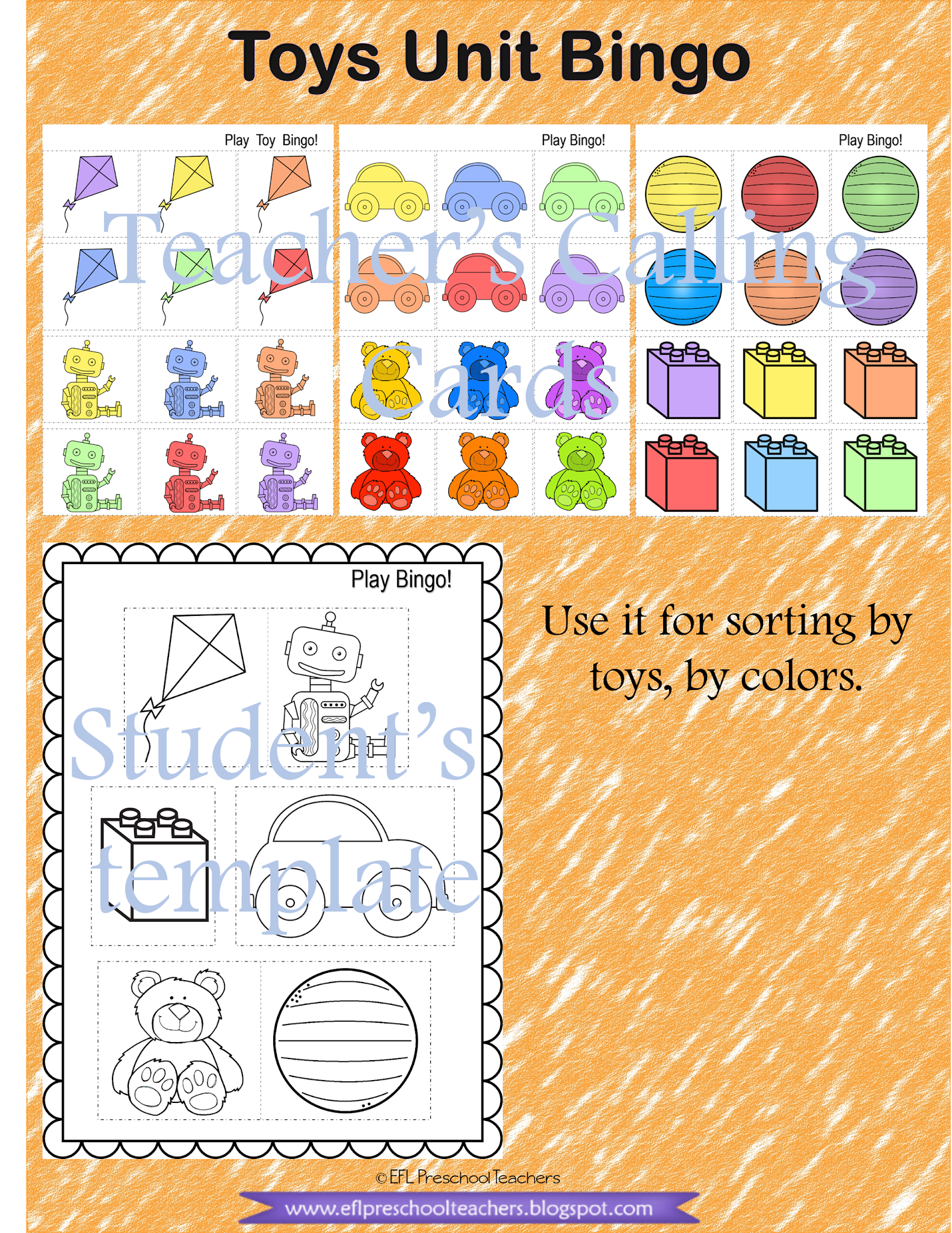 ESL/EFL Preschool Teachers: Toys Theme games for Kindergarten ELL