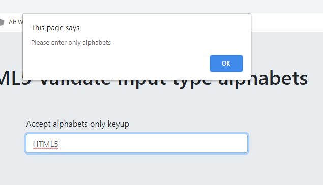 HTML5 FORM Validation allows Alphabets in the Input box HTML5 FORM Validation allows Alphabets in the Input box