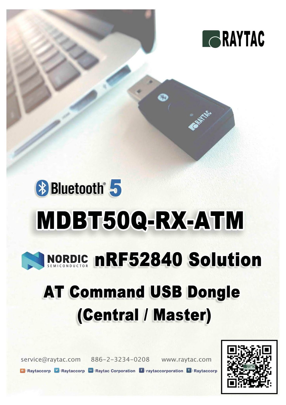 Nordic Bluetooth & WiFi Module: nRF52840 AT Command USB Dongle MDBT50Q ...