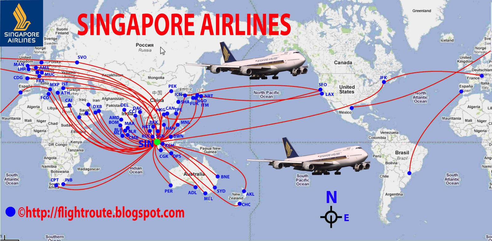 rute pesawat: Rute Penerbangan Singapore Airlines