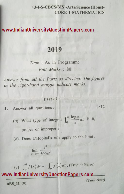 Utkal University B.Sc Mathematics 1st Sem Core1 2019 Question Paper ...
