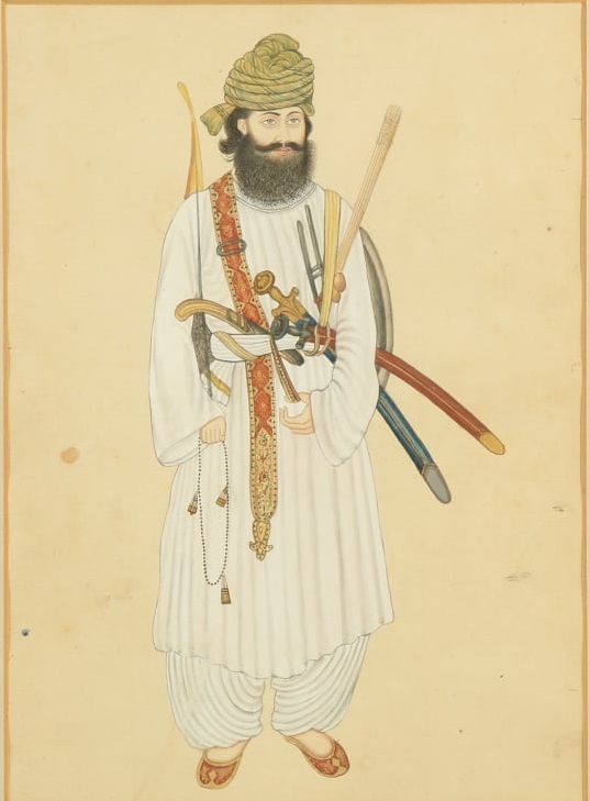 A portrait of a Pashtun recruit in the style of Fraser Album, Haryana ...