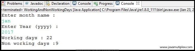 How To Find Working And Non Working Days For Given Month And Year In Java