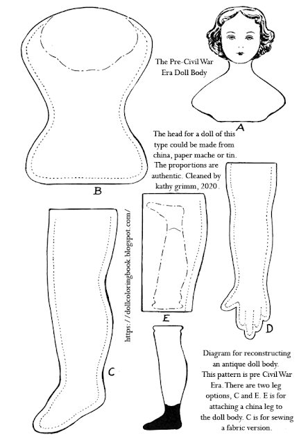 Three Antique Doll Body Patterns | The Doll Coloring Book