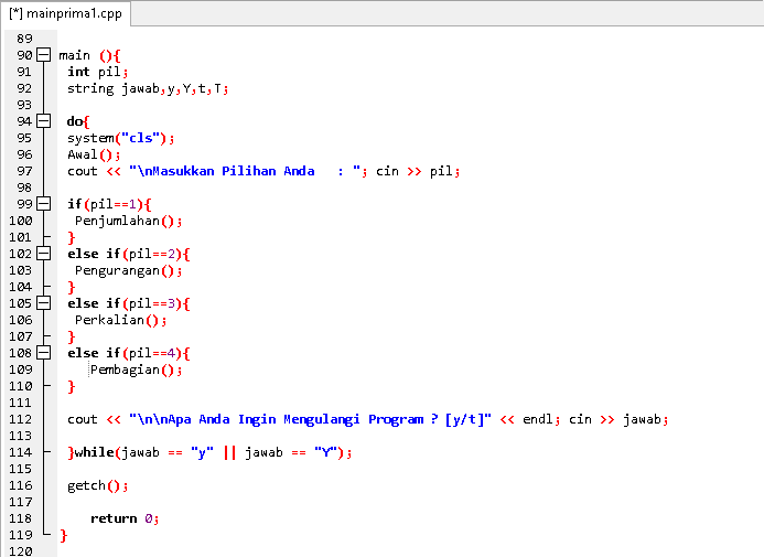 Codingan C++ Menentukan Bilangan Prima dengan Menu Penjumlahan ...