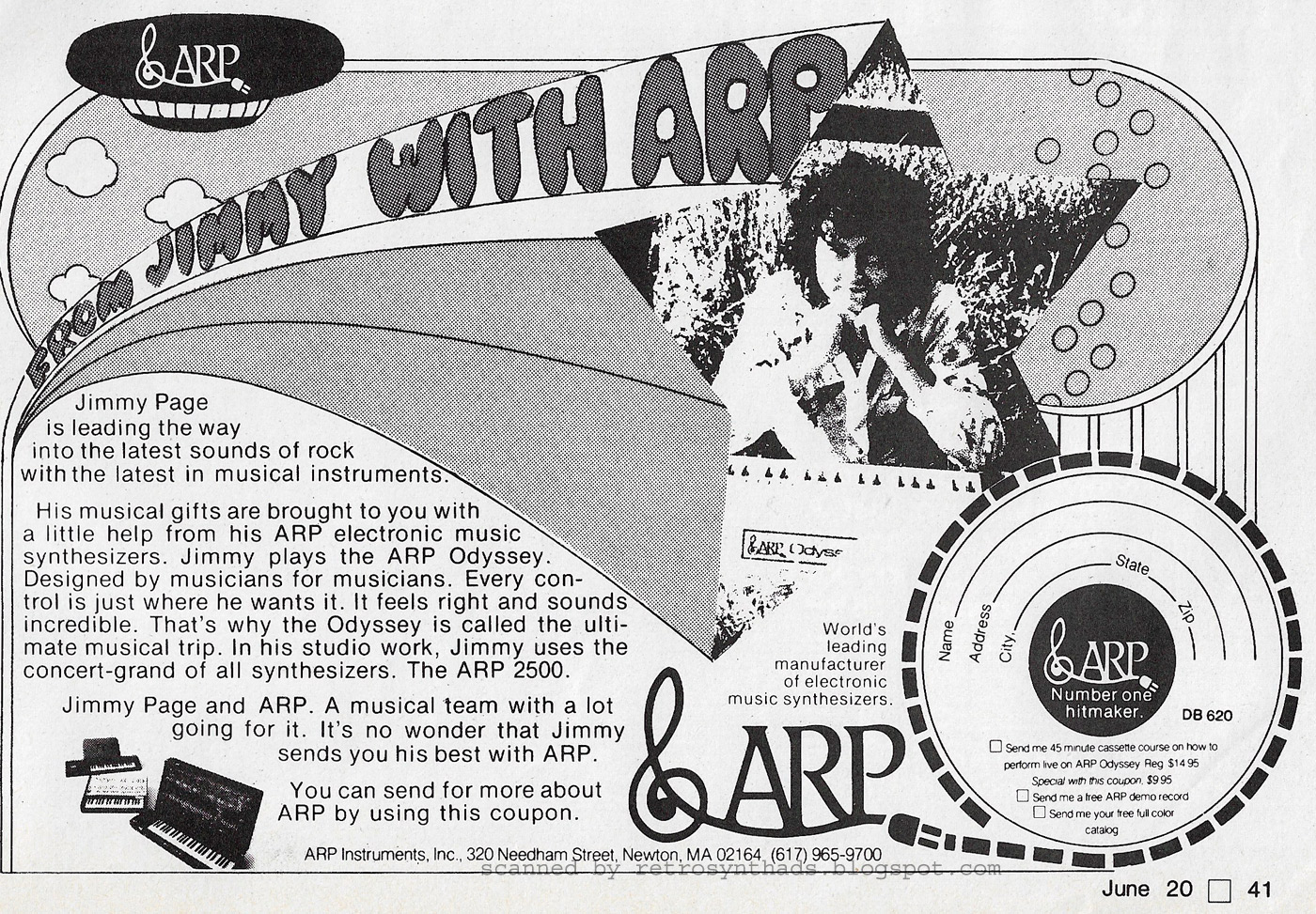 Retro Synth Ads: ARP "From Jimmy With ARP" advertisement, Downbeat ...