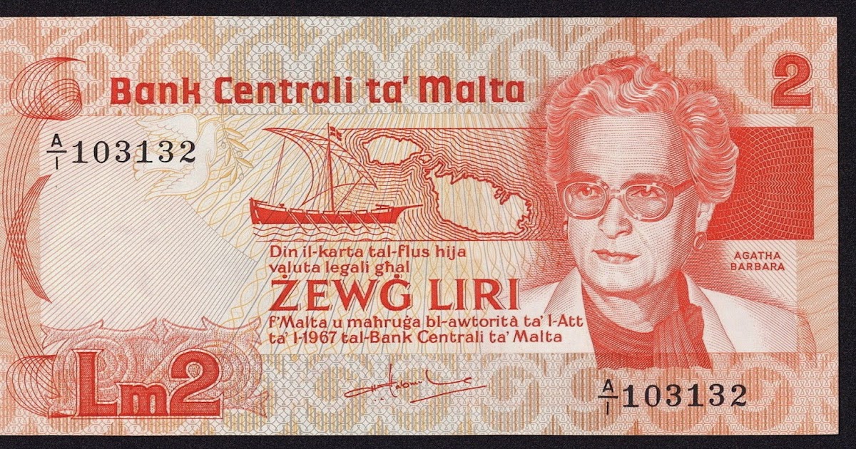 Malta 2 Maltese Lira banknote 1986 Agatha Barbara|World Banknotes ...