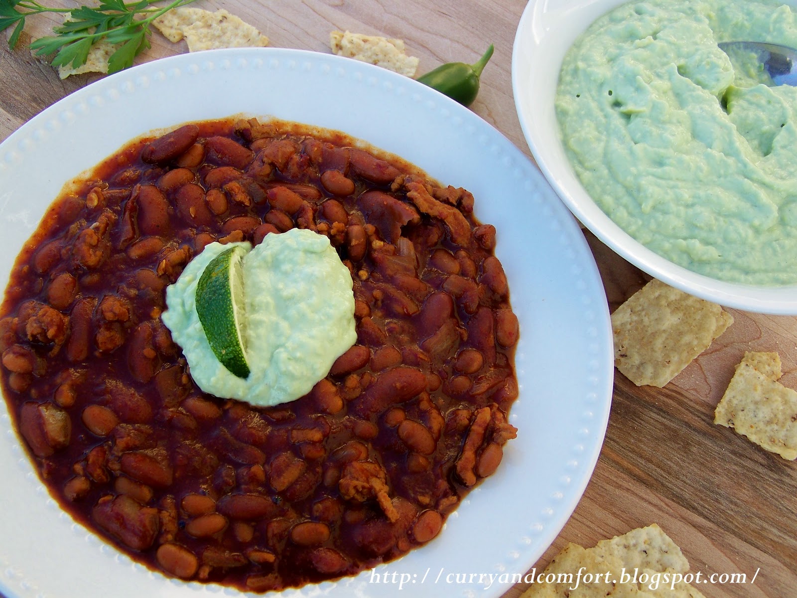 Kitchen Simmer: Chili Diablo with Avocado Cream