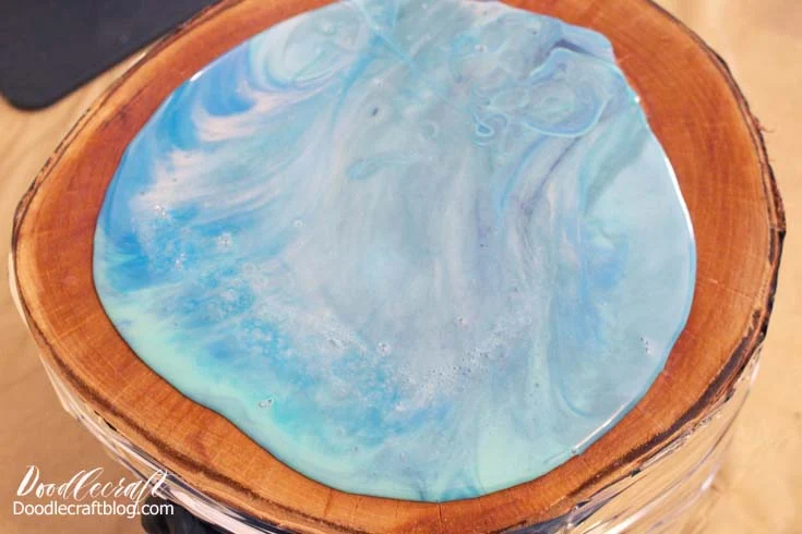 Resin Flo Paint Poured Hairpin Leg Log Slice Table