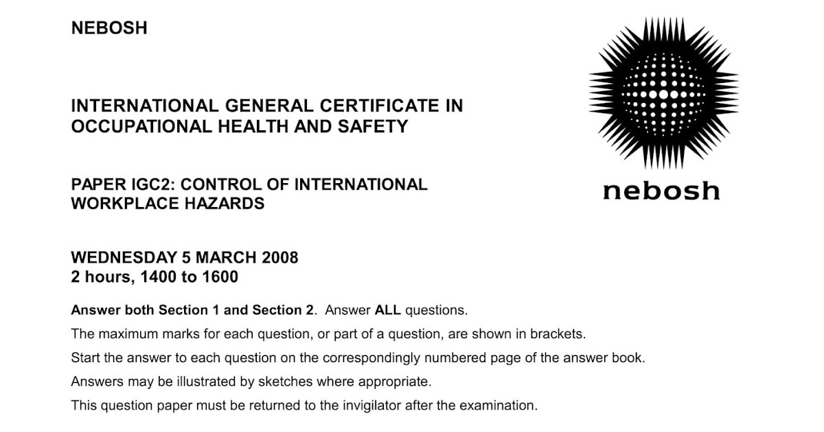 NEBOSH & LEED (Books and Papers 50+): March-2003, Nebosh IGC 1