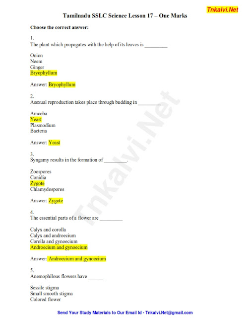 10th Standard Science One Mark Creative Question With Answer 10th-standard-science-one-mark-creative-question-with-answer